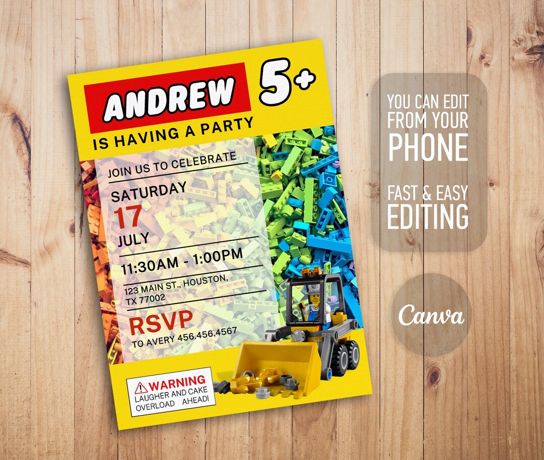 Building Blocks Invitation, Bricks Invite, Printable Editable ...