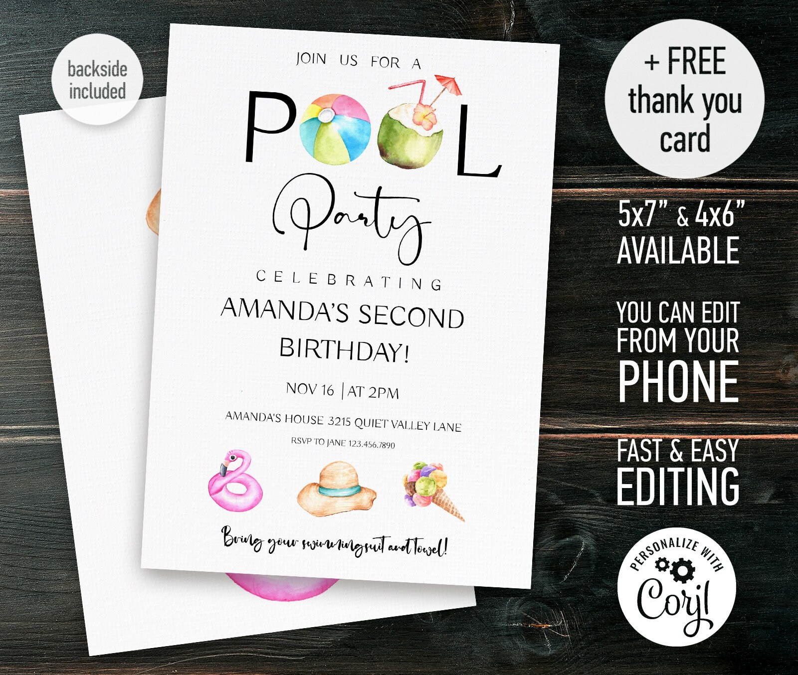 Pool Party Invitation Printable Birthday Invitation Pool - Etsy
