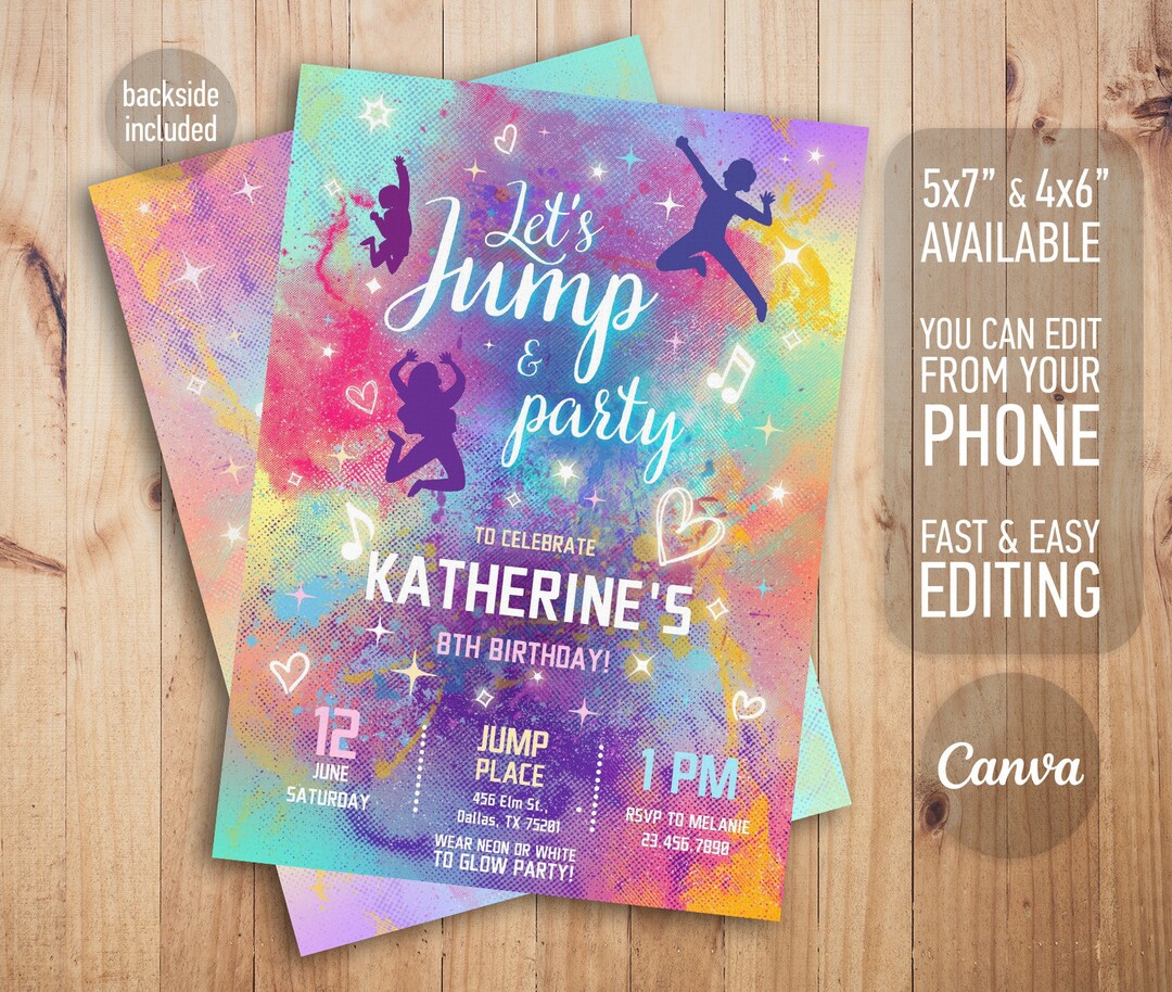 Editable Jump Invite, Trampoline Birthday Invitation, Boy Girl Birthday ...
