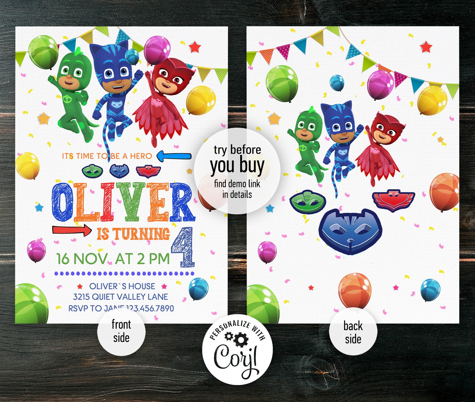 Printable Birthday Invitation Pj Party Birthday Mask Invite - Etsy UK
