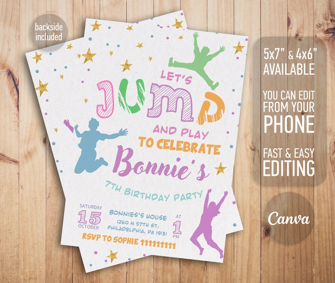 Editable Jump Invite, Trampoline Birthday Invitation, Boy Girl Birthday ...