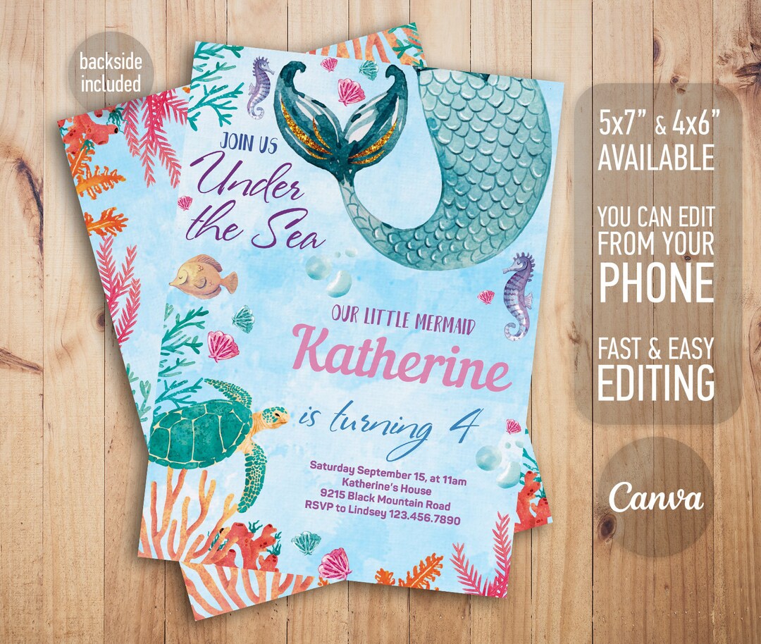 Printable Birthday Invite, Little Mermaid Printable Invitation, Mermaid ...