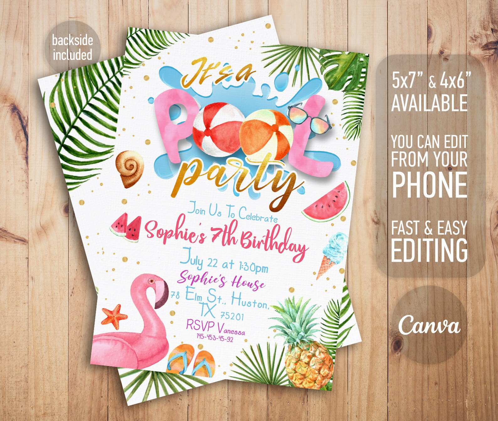 Pool Party Invitation, Pool Party Birthday, Printable Editable Boy Girl ...