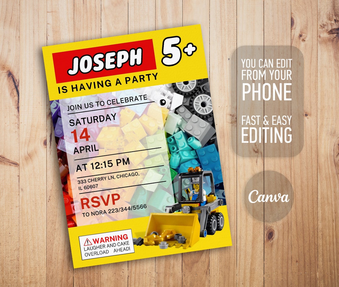 Building Blocks Invitation, Bricks Invite, Printable Editable ...