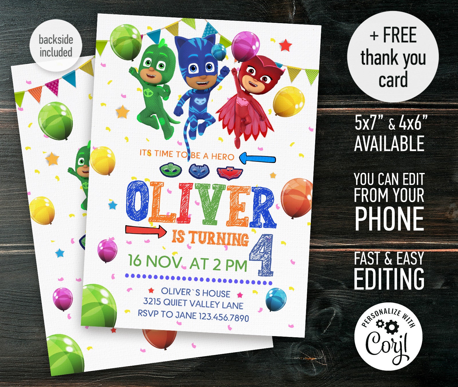 Printable Birthday Invitation Pj Party Birthday Mask Invite - Etsy UK