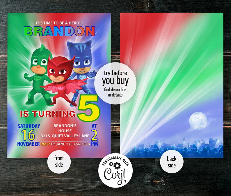 Printable Birthday Invitation Pj Party Birthday Mask Invite - Etsy