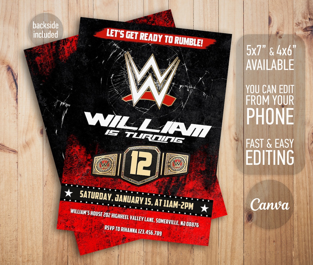 Wrestling Birthday Invitation, Boy Birthday Invite, Fighting Invitation ...
