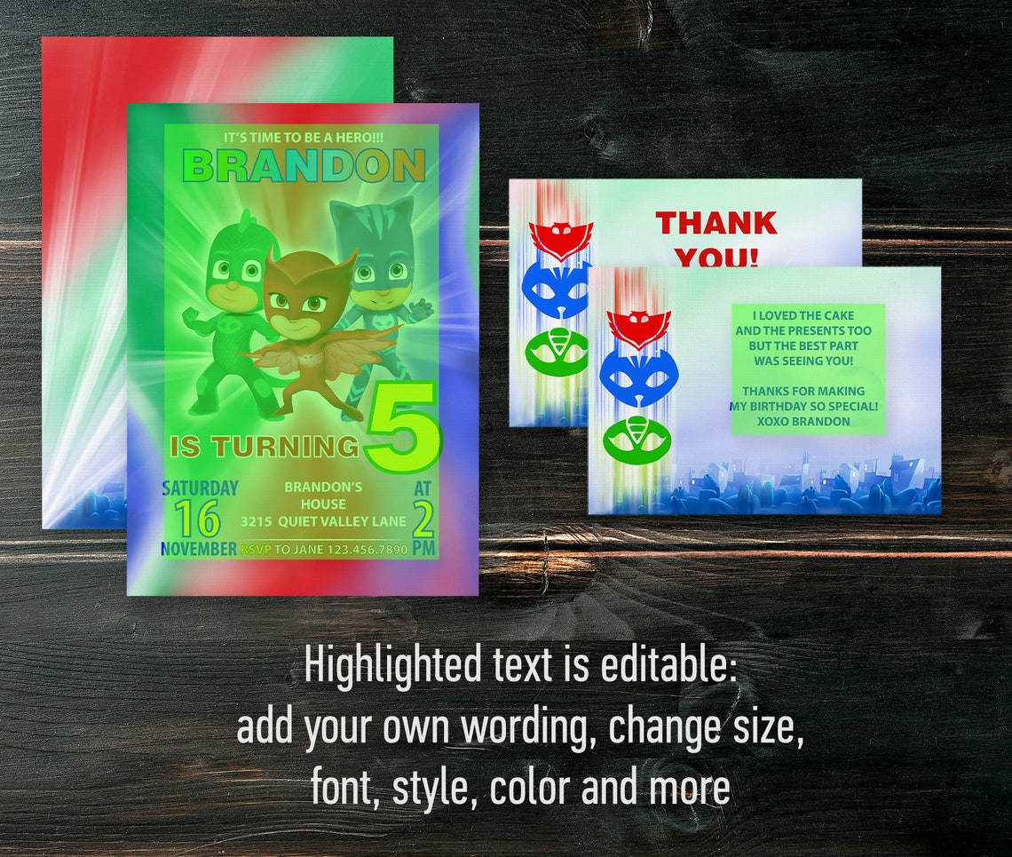 Printable Birthday Invitation Pj Party Birthday Mask Invite - Etsy