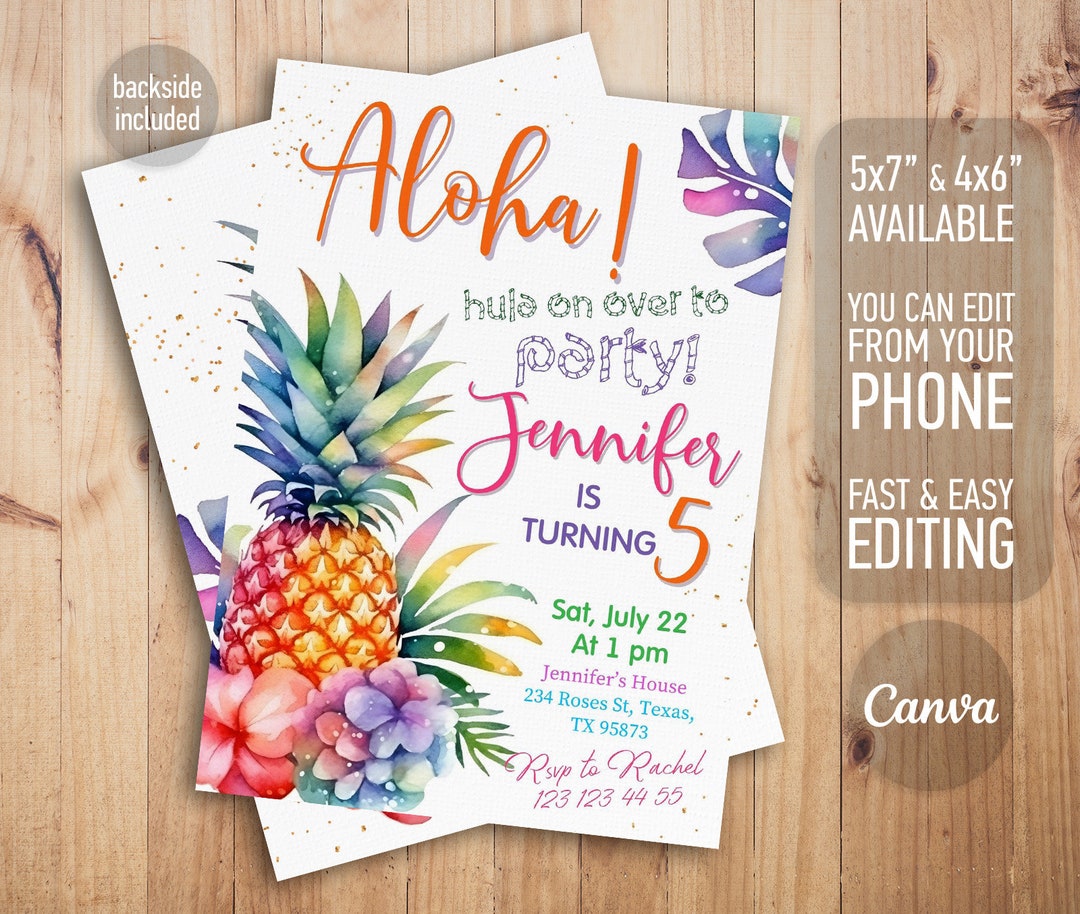 Aloha Party Invitation, Pineapple Party Birthday, Hawaii Editable Girl ...