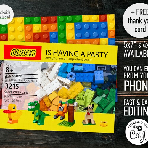 Colorful Brick Invitation Building Blocks Birthday Invite - Etsy