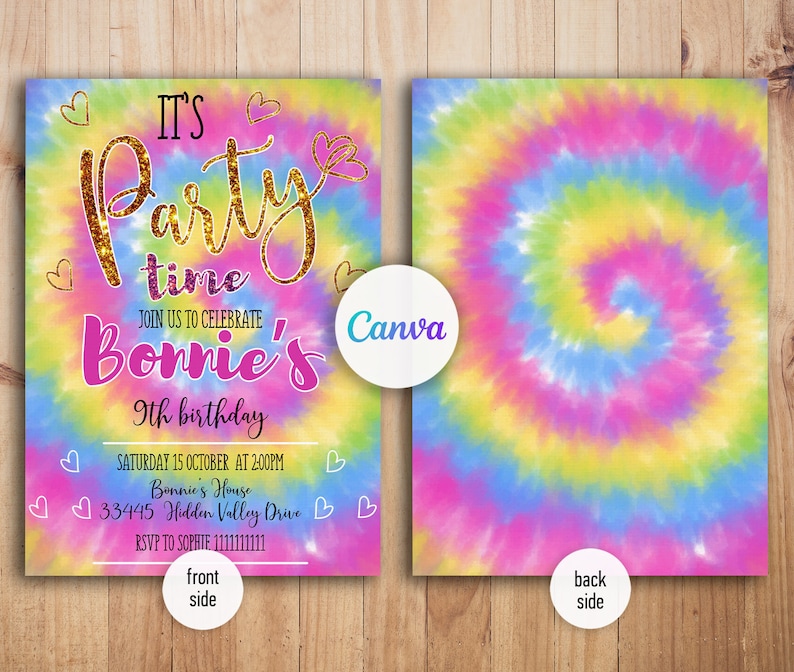 Tie Die Party Invitation | Instant Download | Rainbow Tie Dye Birthday ...