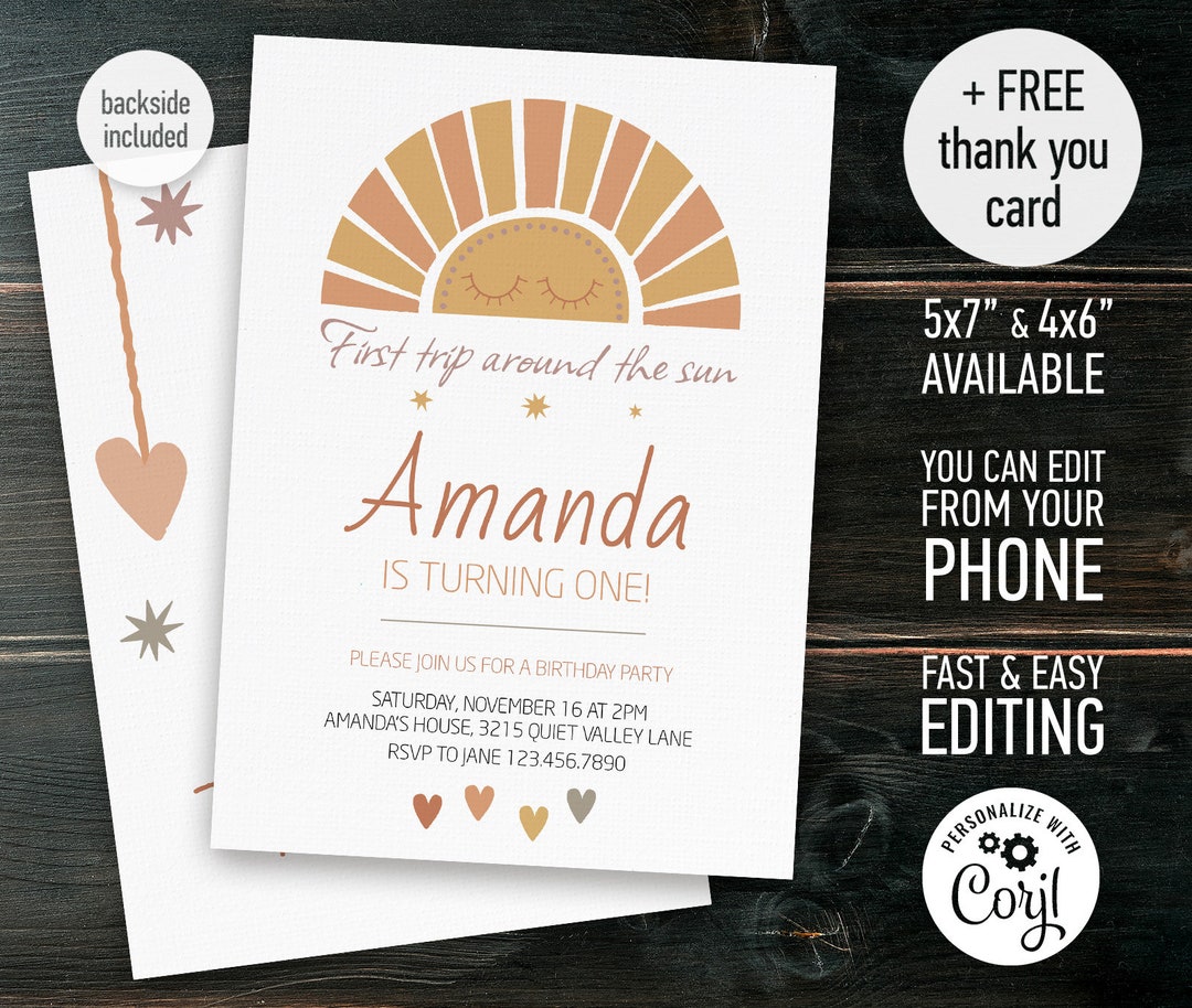 Boho First Trip Around The Sun Birthday Invitation Boho Etsy