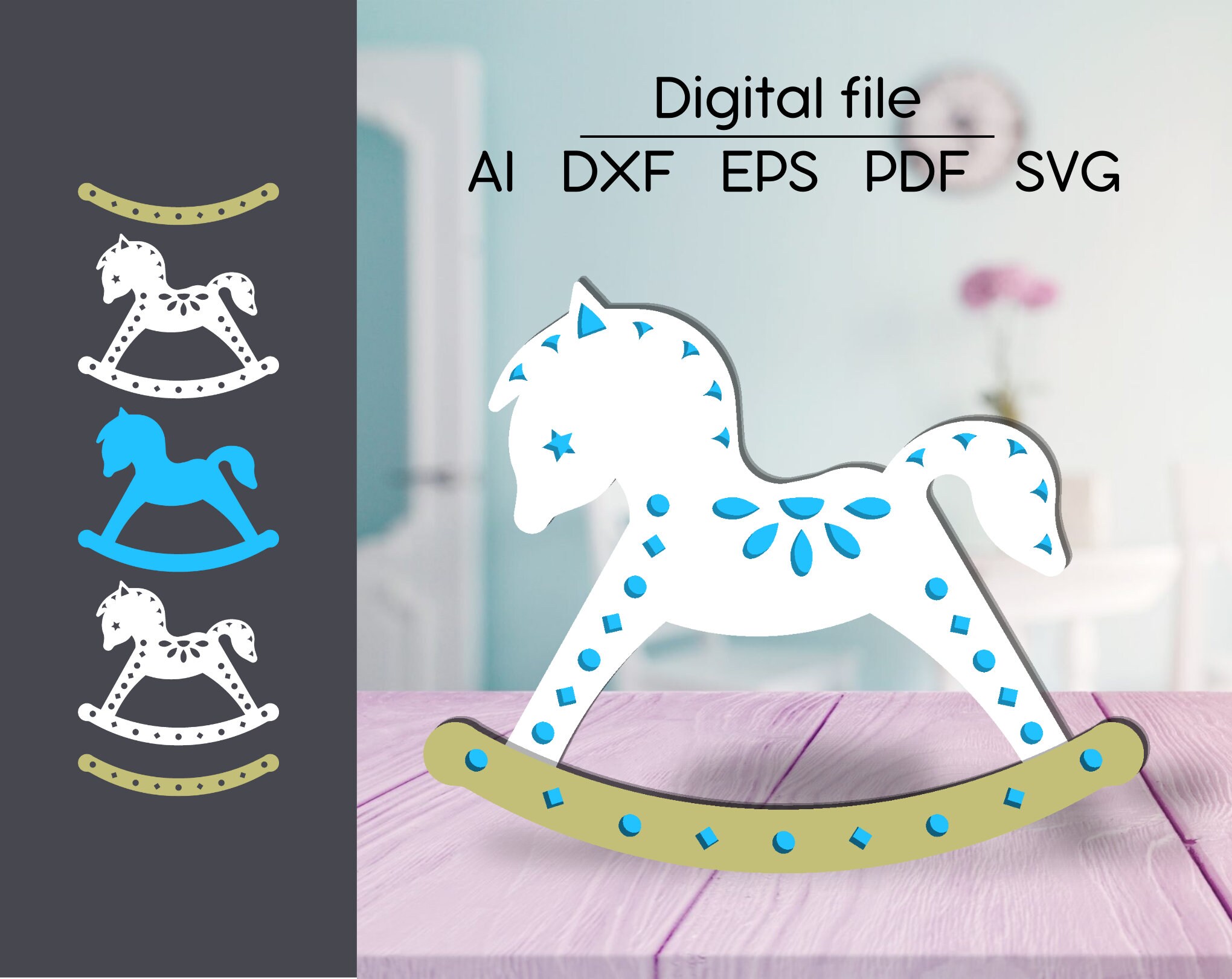 Layered Rocking Horse SVG, Plywood Toy DXF, Baby Room Decor AI, Room ...