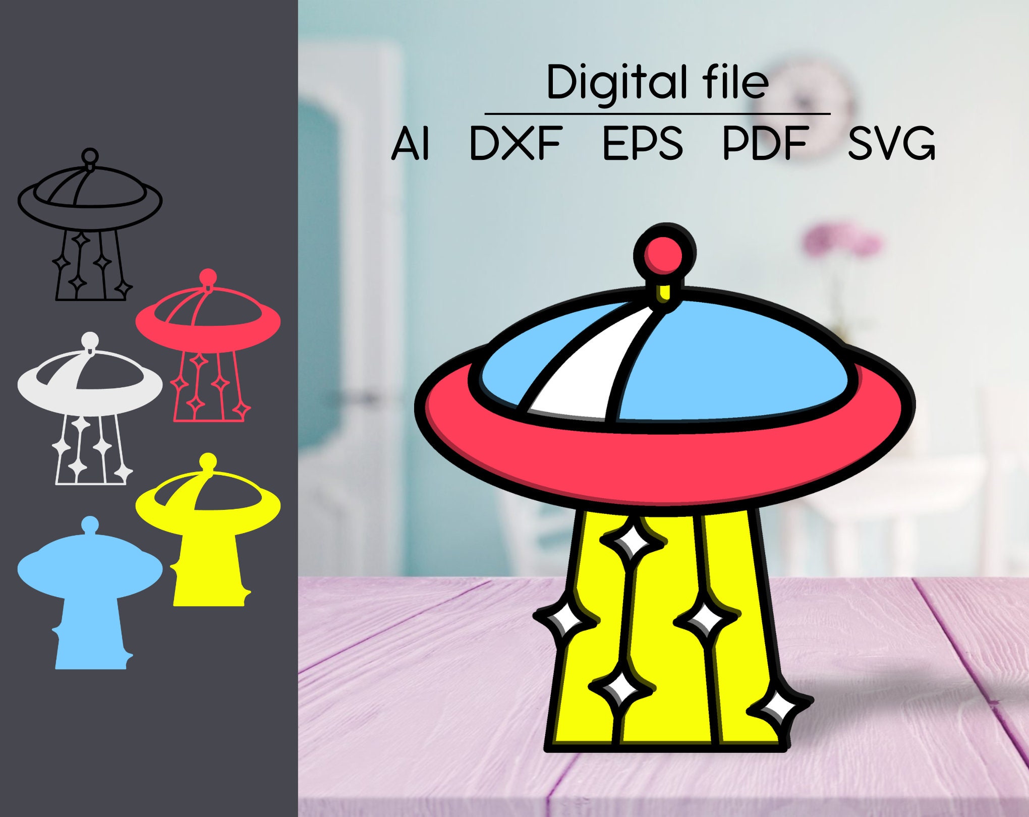 Layered Ufo SVG, DXF, AI, Digital Download, 3D Kids Room Decoration ...