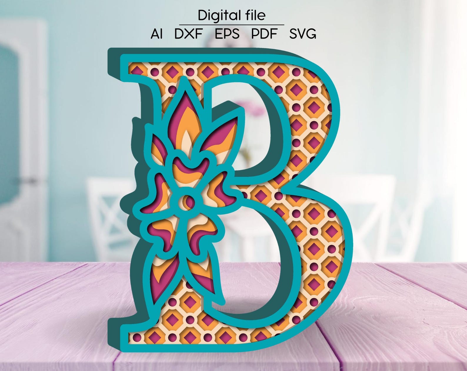 Layered Letter B SVG, Floral Alphabet DXF, Letters 3D, Paper/laser Cut ...