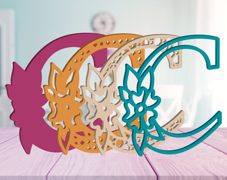 Layered Letter C SVG, Floral Alphabet DXF, Letters 3D, Paper/laser Cut ...