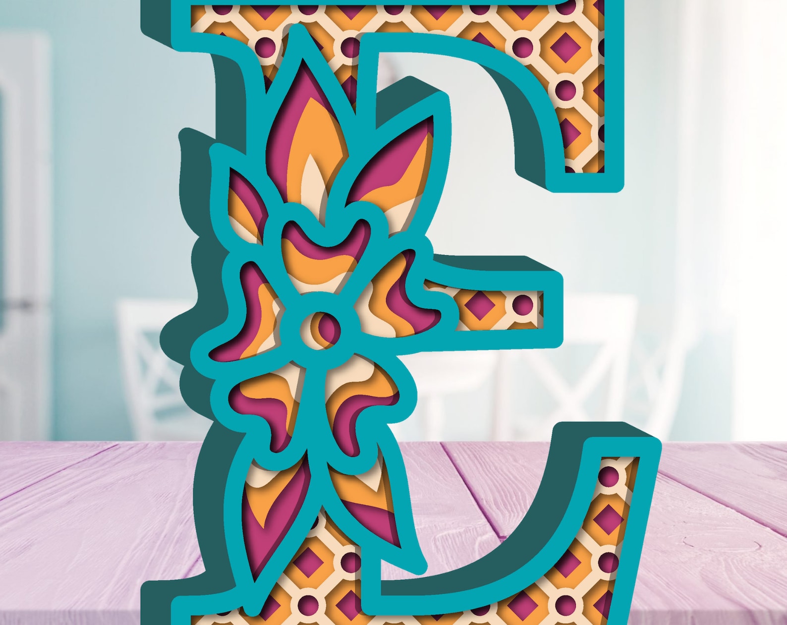 Layered Letter E SVG, Floral Alphabet DXF, Letters 3D, Paper/laser Cut ...