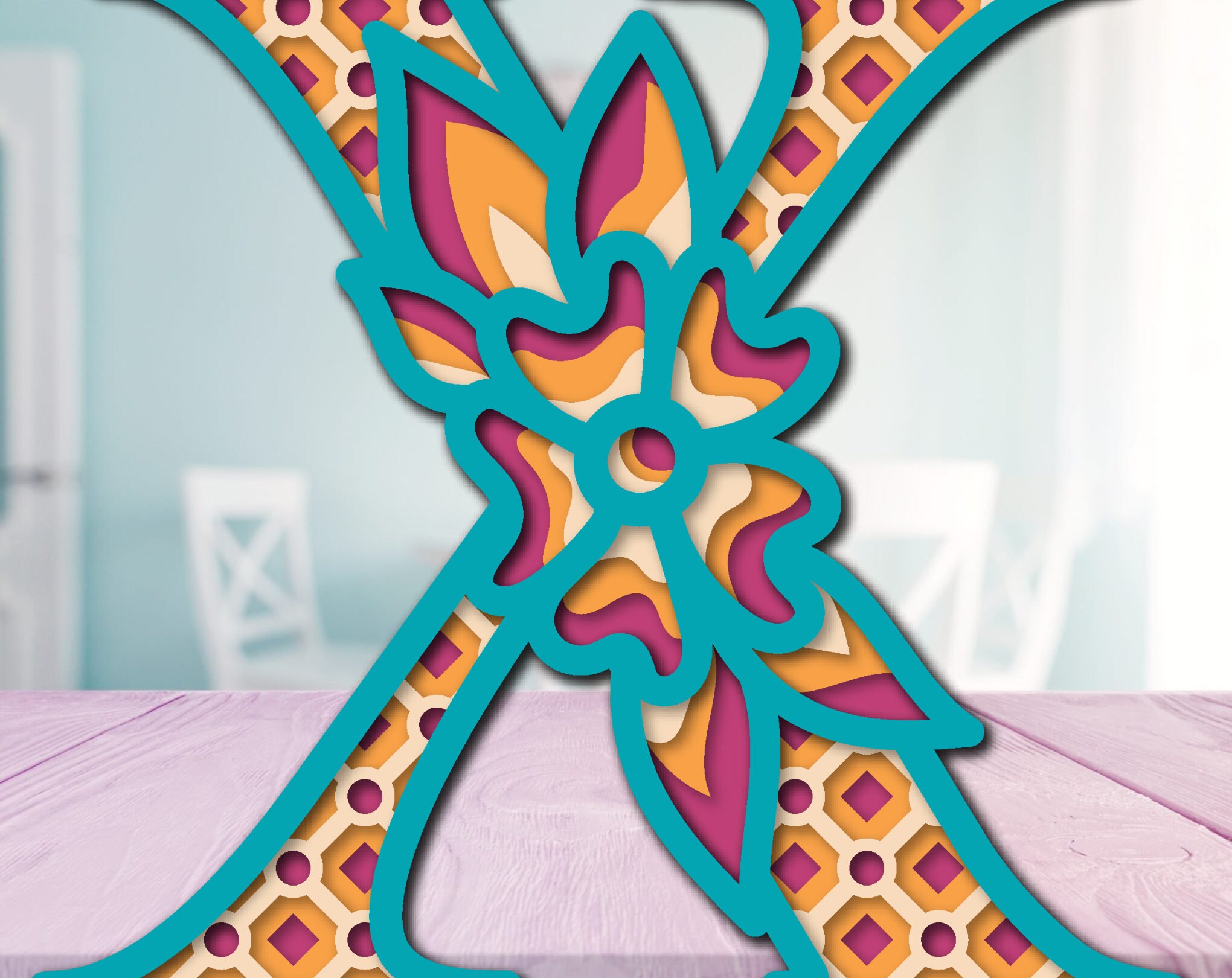 Letra en capas X SVG, Alfabeto floral DXF, Letras 3D, Plantilla SVG de ...