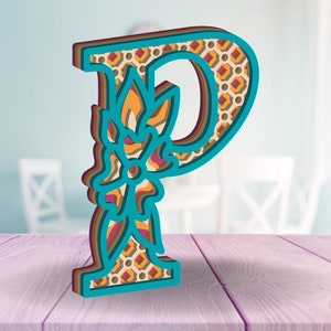 Layered Letter P SVG, Floral Alphabet DXF, Letters 3D, Paper/laser Cut ...