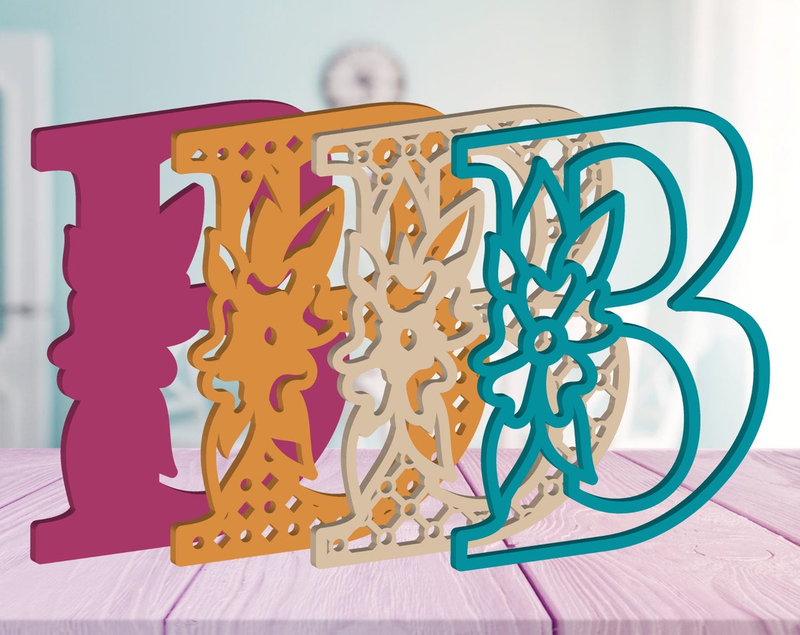 Layered Letter B SVG, Floral Alphabet DXF, Letters 3D, Paper/laser Cut ...