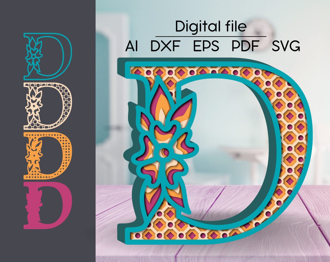 Layered Letter D SVG, Floral Alphabet DXF, Letters 3D, Paper/laser Cut ...