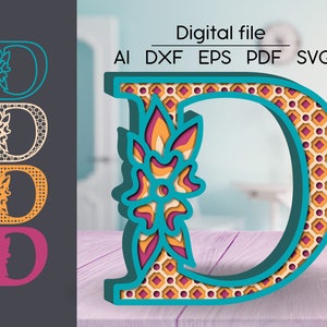 Layered Letter D SVG, Floral Alphabet DXF, Letters 3D, Paper/laser Cut ...