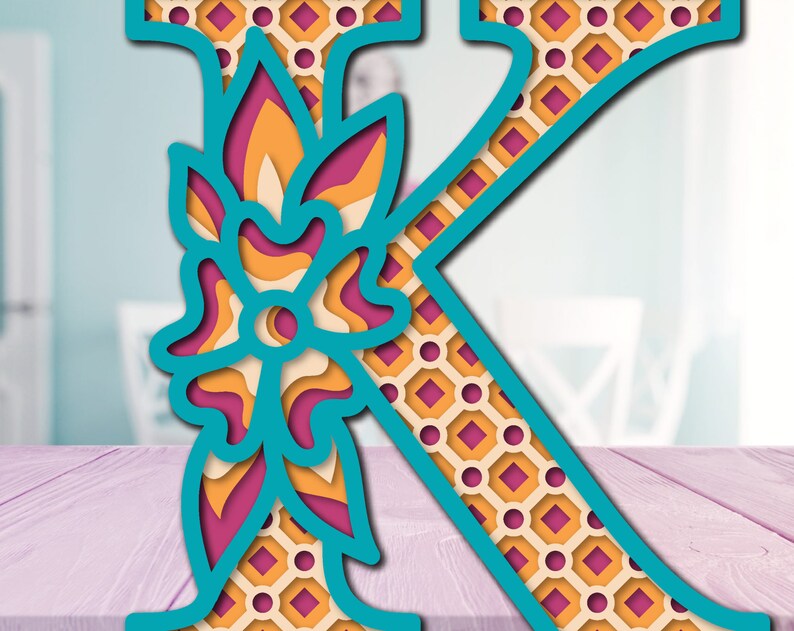 Layered Letter K SVG Floral Alphabet DXF Letters 3D - Etsy