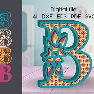 Layered Letter B SVG, Floral Alphabet DXF, Letters 3D, Paper/laser Cut ...