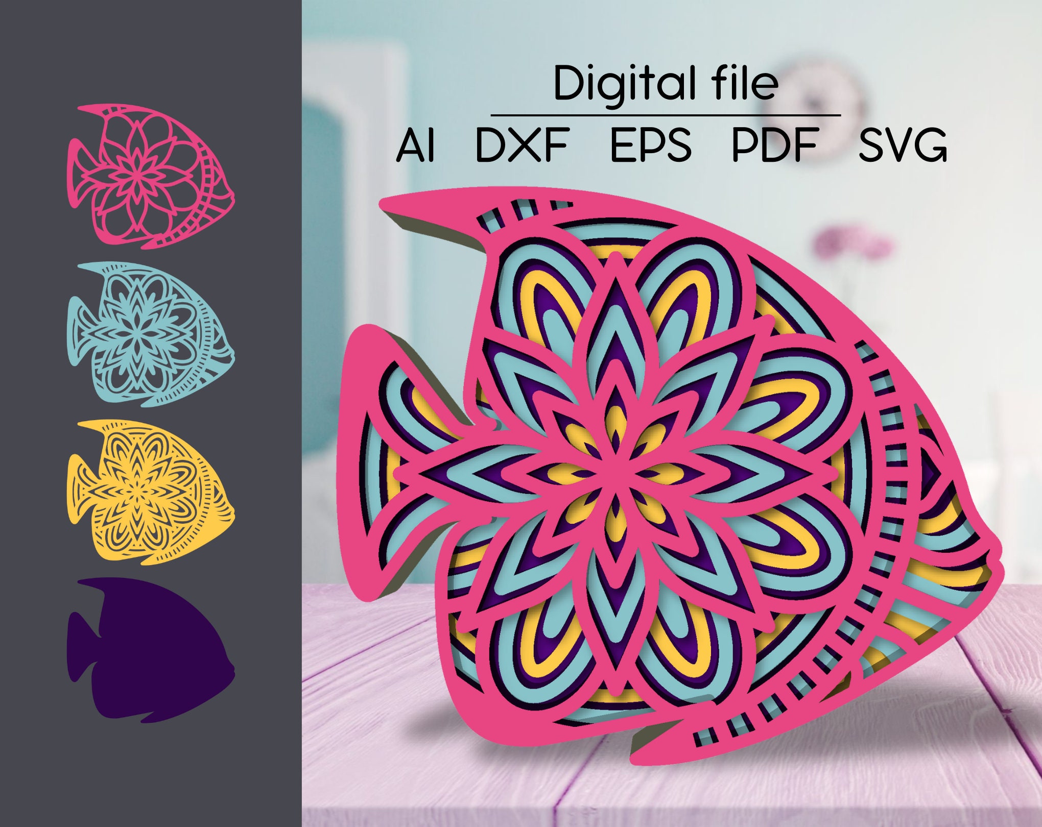 Layered Fish SVG, 3D Angel Fish DXF, Laser Cut File, for Glowforge ...