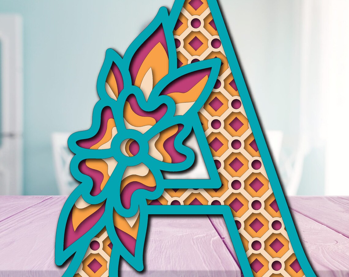 Layered Alphabet DXF, Floral Letters 3D, Paper/laser Cut Digital ...