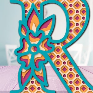 Layered Letter R SVG, Floral Alphabet DXF, Letters 3D, Paper/laser Cut ...