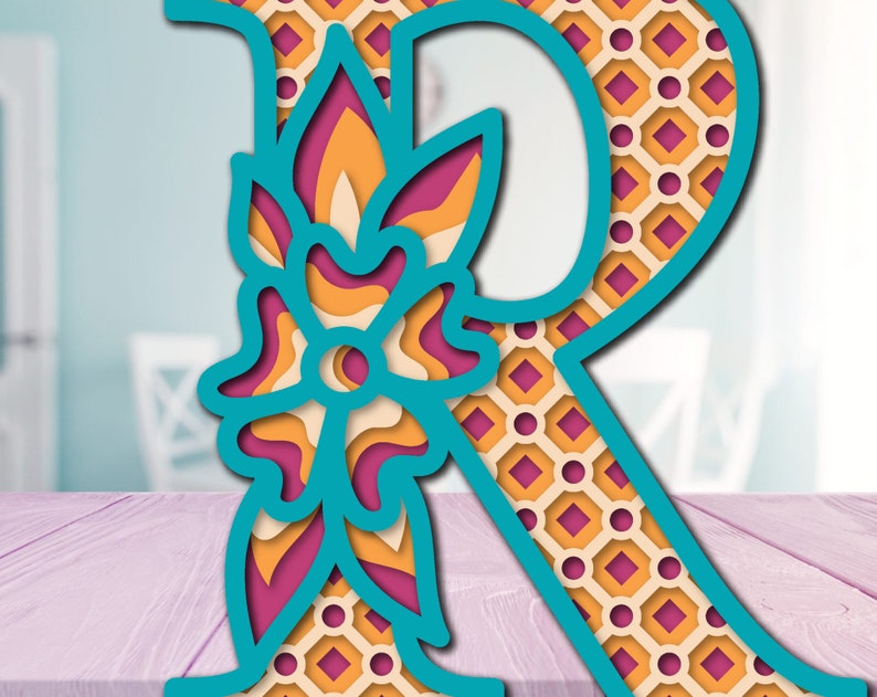 Layered Letter R SVG, Floral Alphabet DXF, Letters 3D, Paper/laser Cut ...