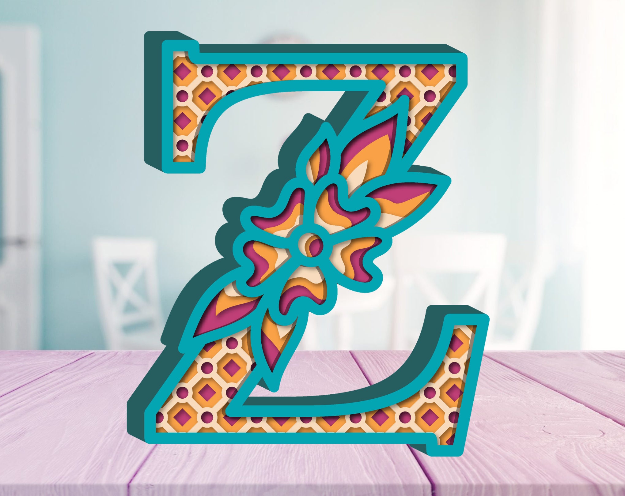 Layered Letter Z SVG, Floral Alphabet DXF, Letters 3D, Paper/laser Cut ...