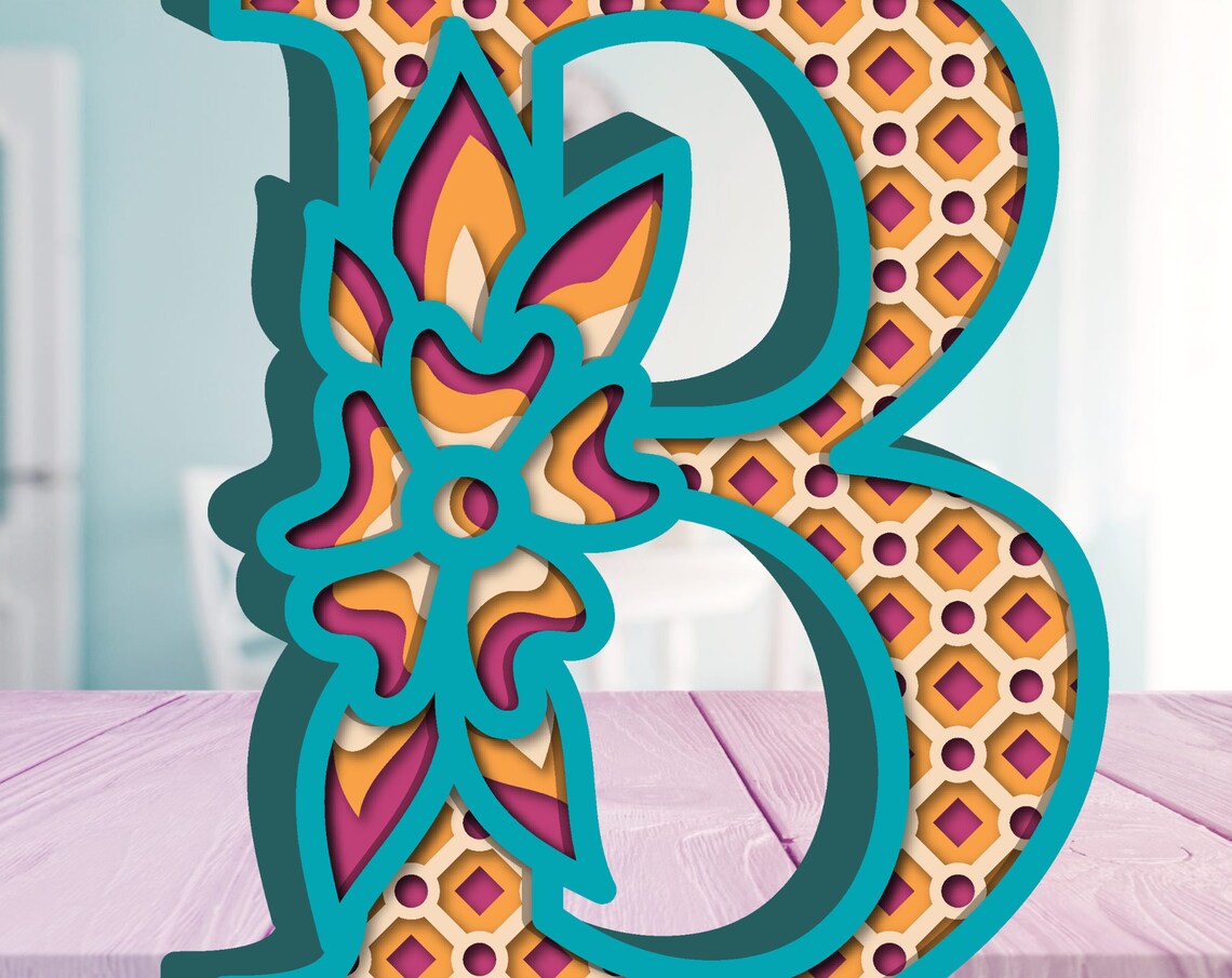 Layered Letter B SVG, Floral Alphabet DXF, Letters 3D, Paper/laser Cut ...