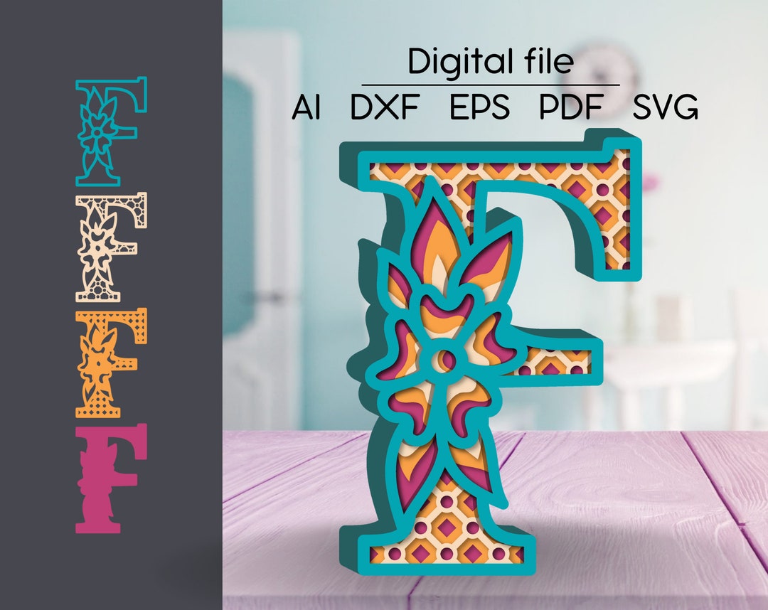 Layered Letter F SVG, Floral Alphabet DXF, Letters 3D, Paper/laser Cut ...