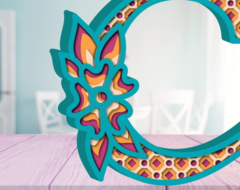 Layered Letter C SVG, Floral Alphabet DXF, Letters 3D, Paper/laser Cut ...