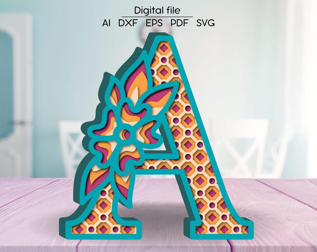 Layered Letter A SVG, Floral Alphabet DXF, Letters 3D, Paper/laser Cut ...