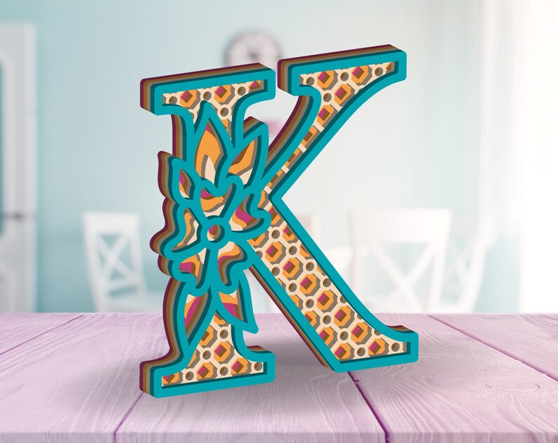 Layered Letter K SVG, Floral Alphabet DXF, Letters 3D, Paper/laser Cut ...