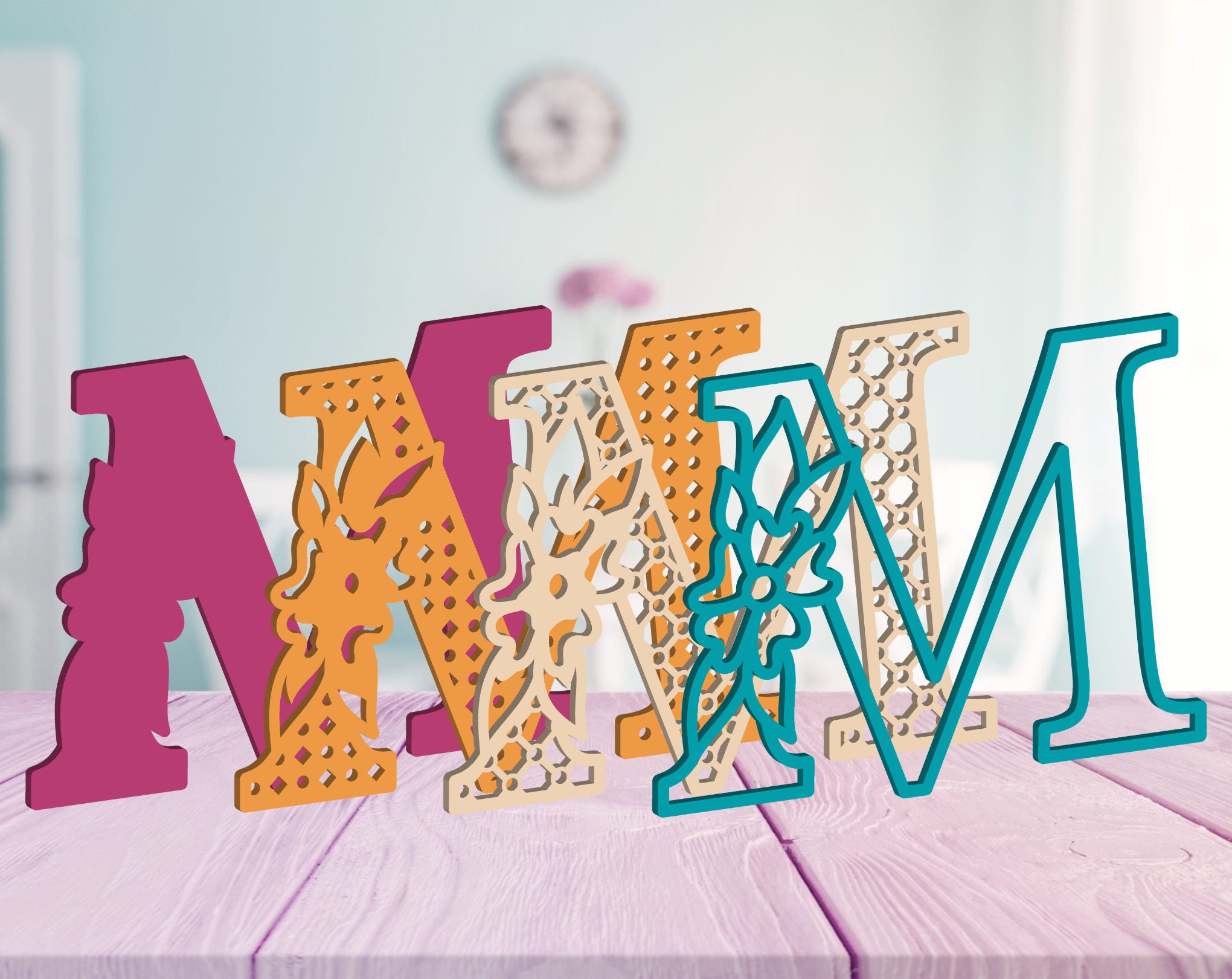 Layered Letter M SVG, Floral Alphabet DXF, Letters 3D, Paper/laser Cut ...