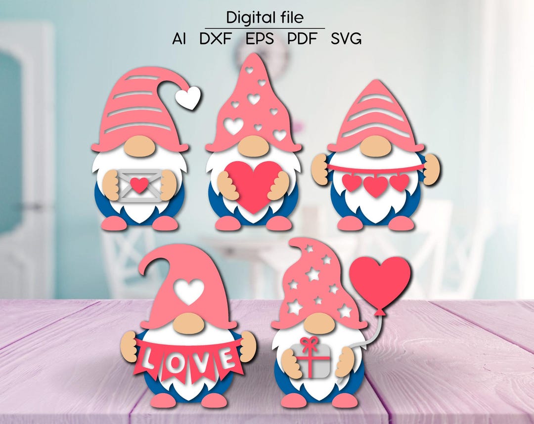 Valentine's Gnome Bundle SVG, Love Gnome Sign, Layered Gnomes ...