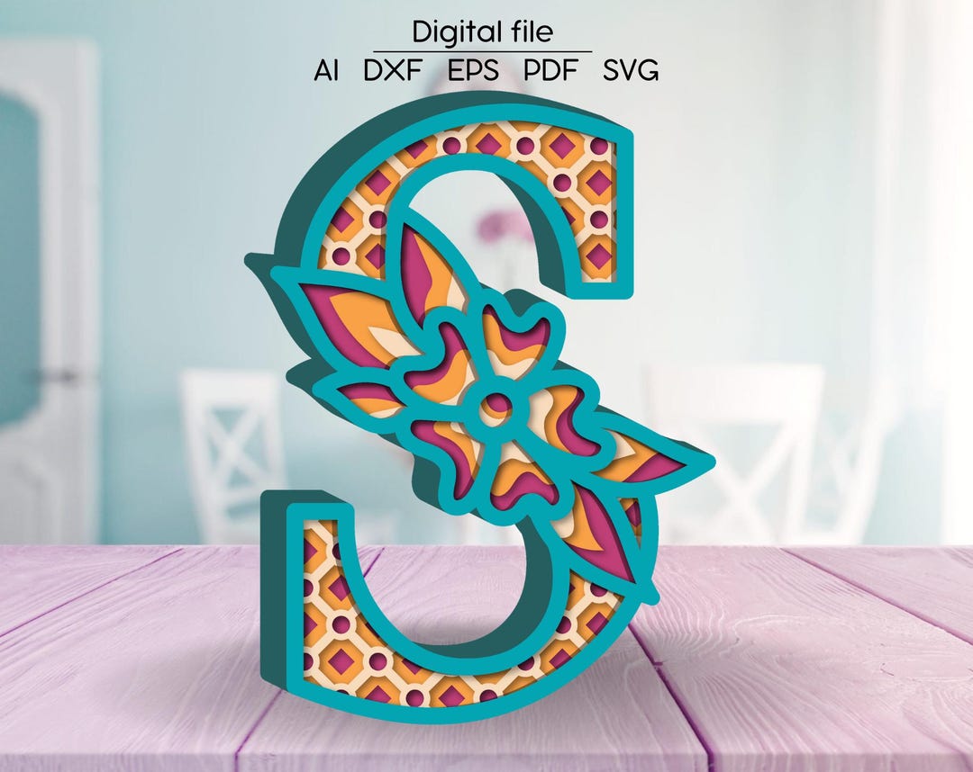 Layered Letter S SVG, Floral Alphabet DXF, Letters 3D, Paper/laser Cut ...