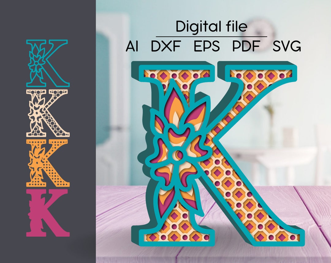 Layered Letter K SVG Floral Alphabet DXF Letters 3D - Etsy