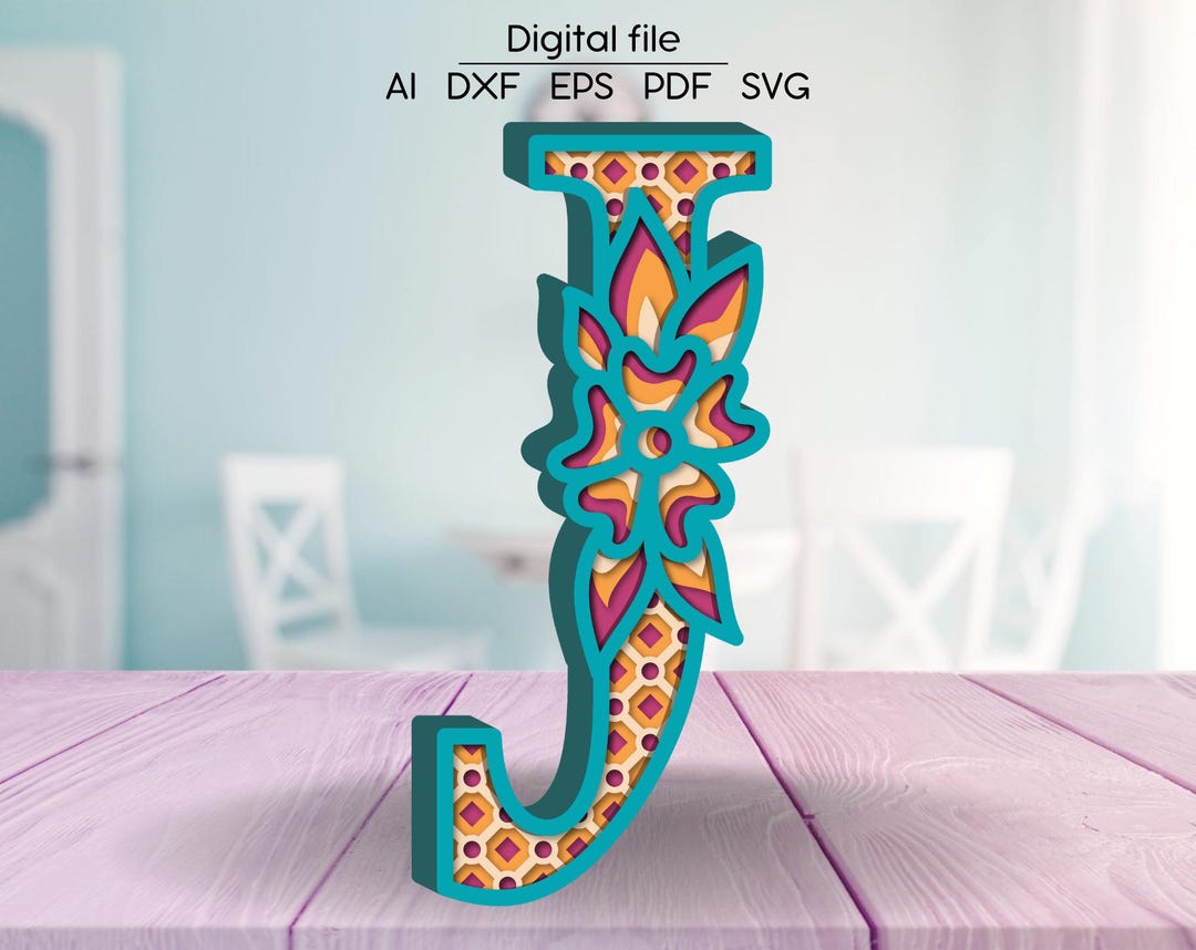 Layered Letter J SVG, Floral Alphabet DXF, Letters 3D, Paper/laser Cut ...