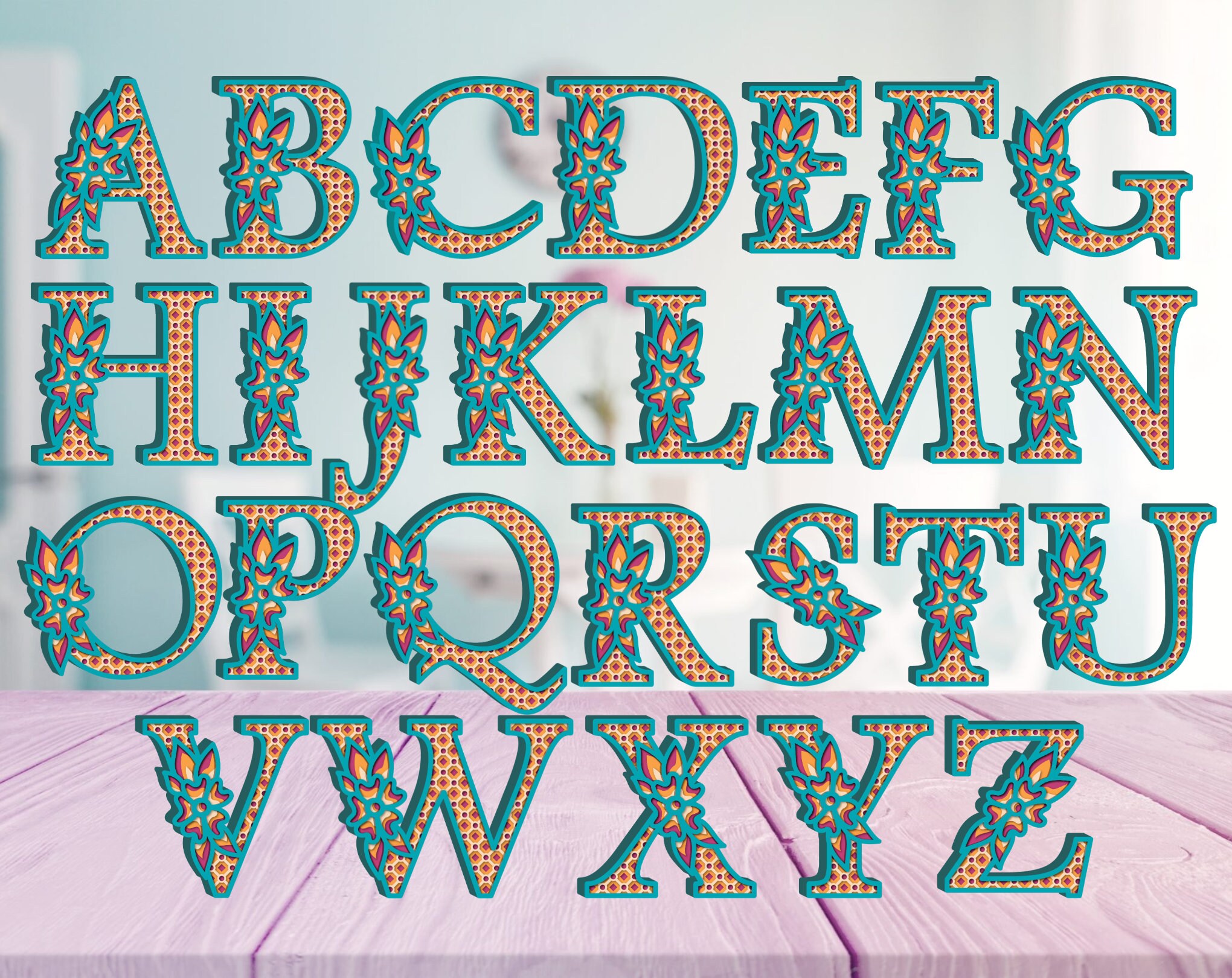 Layered Alphabet DXF, Floral Letters 3D, Paper/laser Cut Digital ...