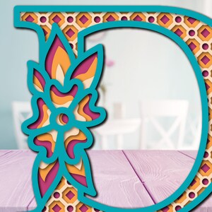 Layered Letter D SVG, Floral Alphabet DXF, Letters 3D, Paper/laser Cut ...