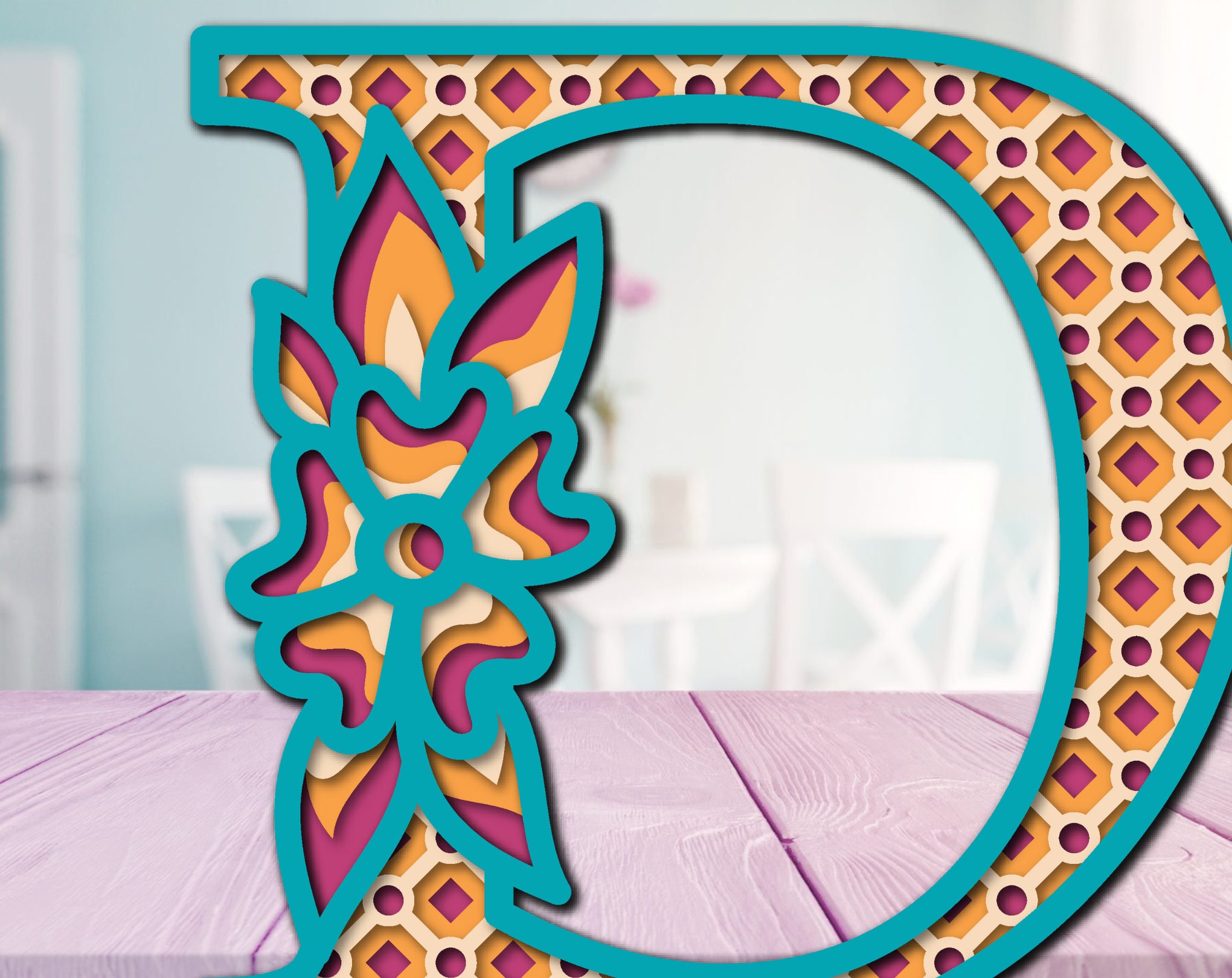 Layered Letter D SVG, Floral Alphabet DXF, Letters 3D, Paper/laser Cut ...