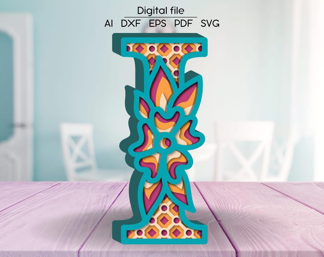 Layered Letter I SVG, Floral Alphabet DXF, Letters 3D, Paper/laser Cut ...