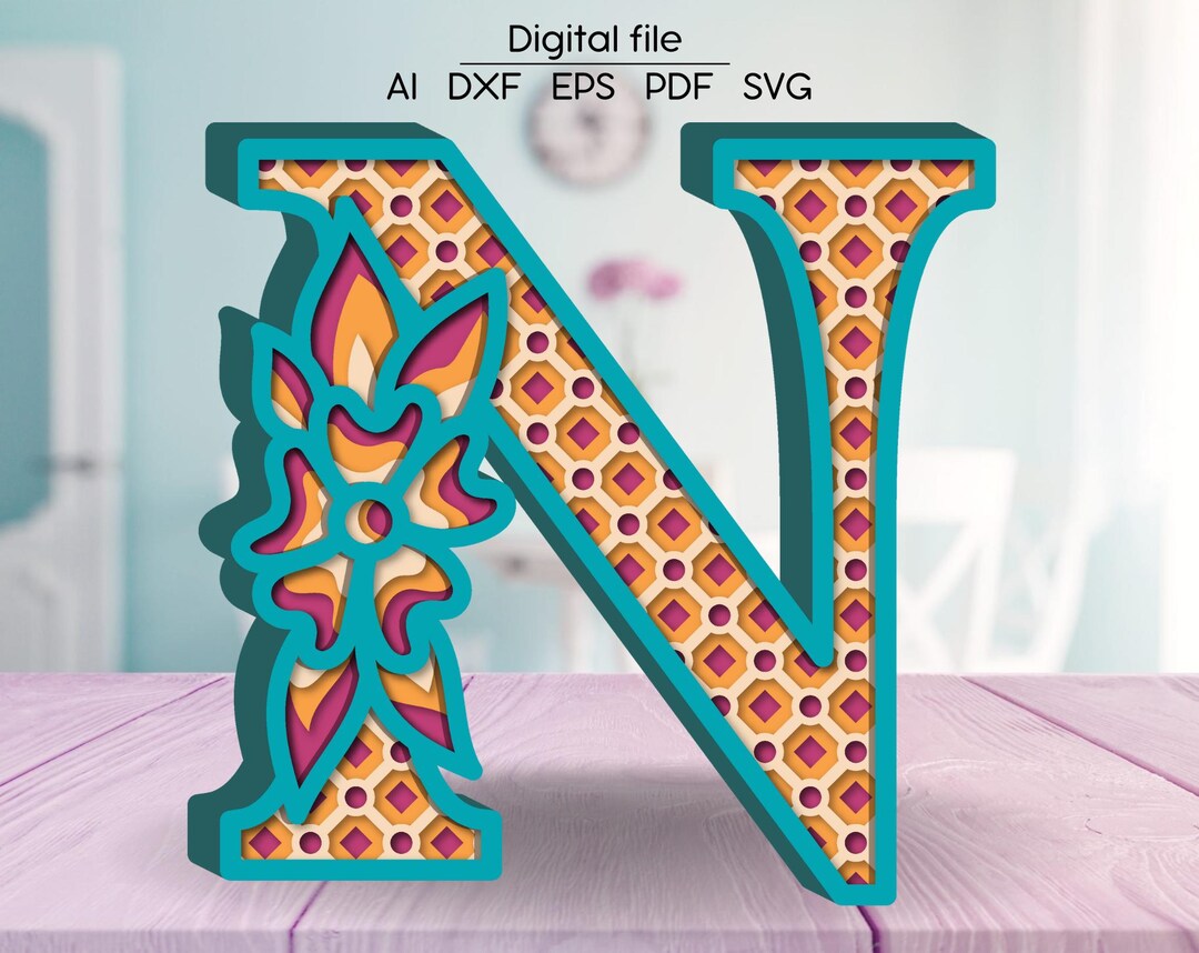 Layered Letter N SVG, Floral Alphabet DXF, Letters 3D, Paper/laser Cut ...