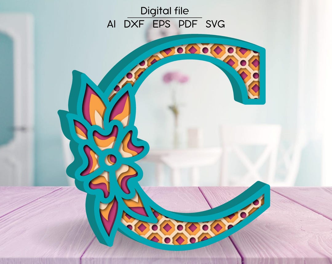Layered Letter C SVG, Floral Alphabet DXF, Letters 3D, Paper/laser Cut ...