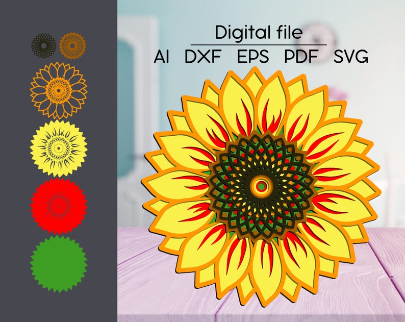 Layered Sunflower SVG Cut File for CNC, Cricut, Glowforge, Xtool ...